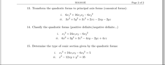 Solved 13. ﻿Transform the quadratic forms to principal axis | Chegg.com