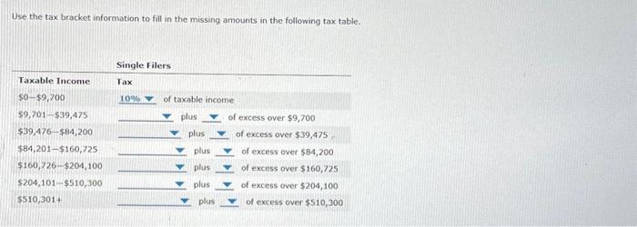 Solved Use the tax bracket information to fill in the | Chegg.com