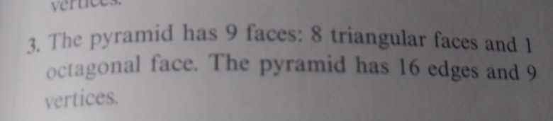 Solved 3. The pyramid has 9 faces: 8 triangular faces and 1 | Chegg.com