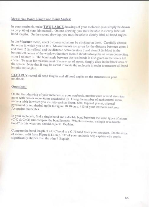 Measuring Bond Length and Bond Angles: In your | Chegg.com