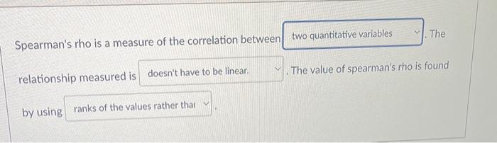 Solved Spearman's rho is a measure of the correlation | Chegg.com