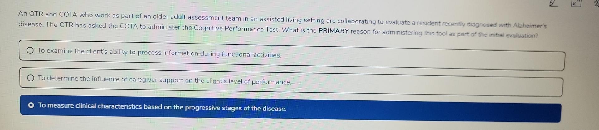 Solved An OTR and COTA who work as part of an older adult | Chegg.com