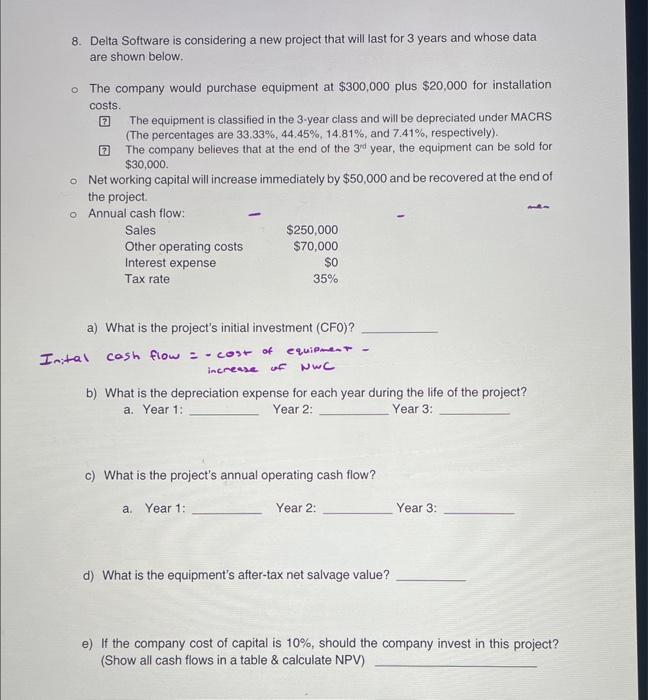 Solved 8. Delta Software is considering a new project that | Chegg.com