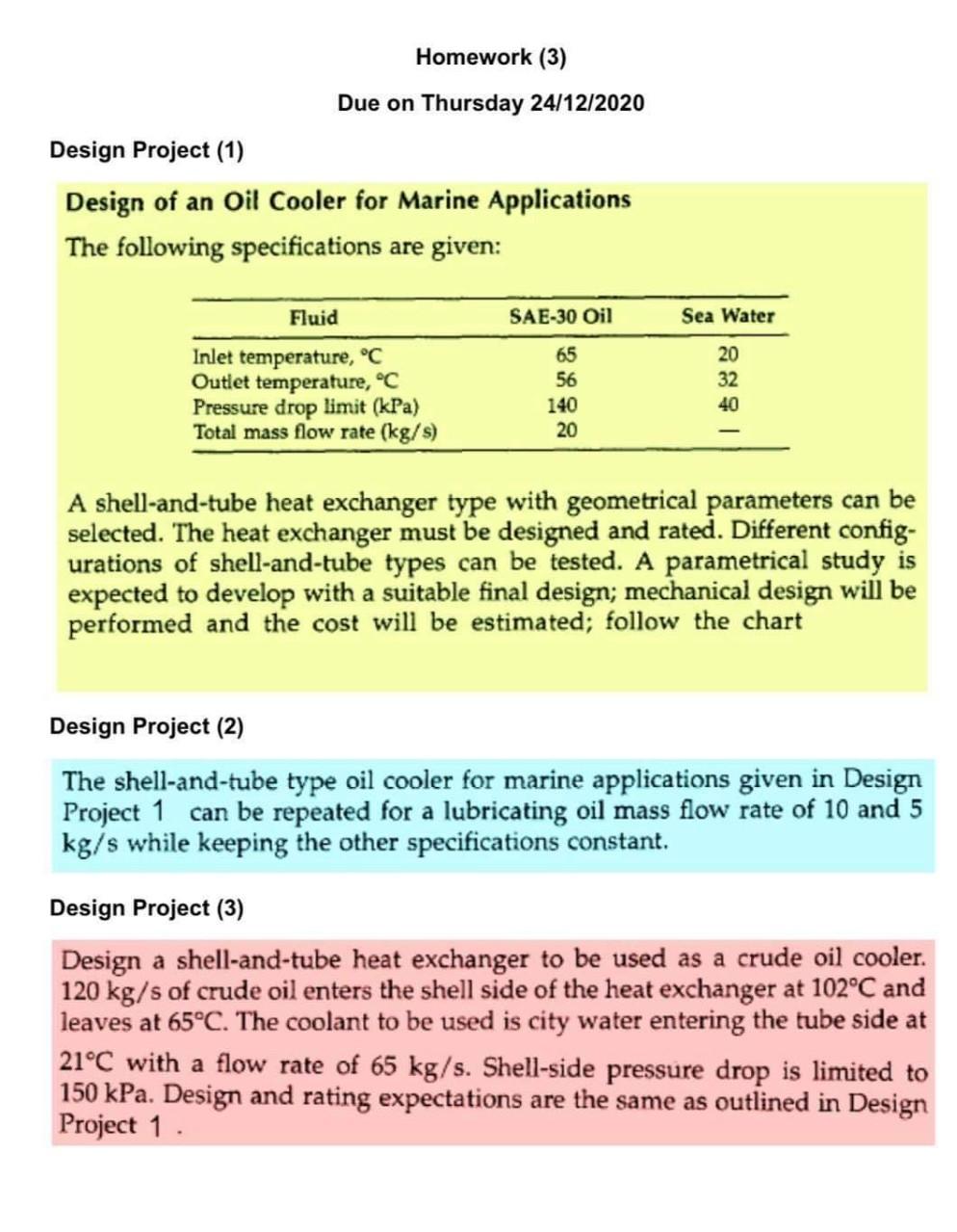 Solved Design Project (3) Design a shell-and-tube heat | Chegg.com
