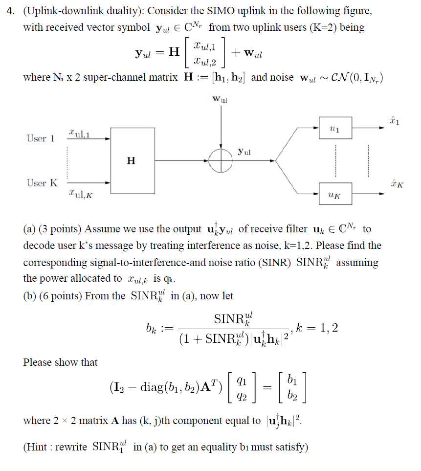Solved (Uplink-downlink duality): Consider the SIMO uplink | Chegg.com
