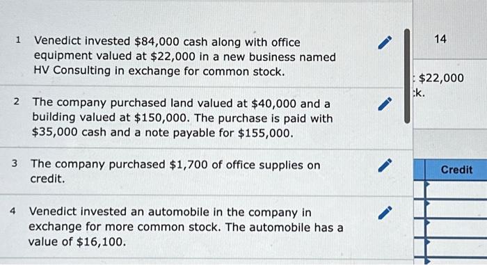Solved 1 Venedict invested $84,000 cash along with office | Chegg.com