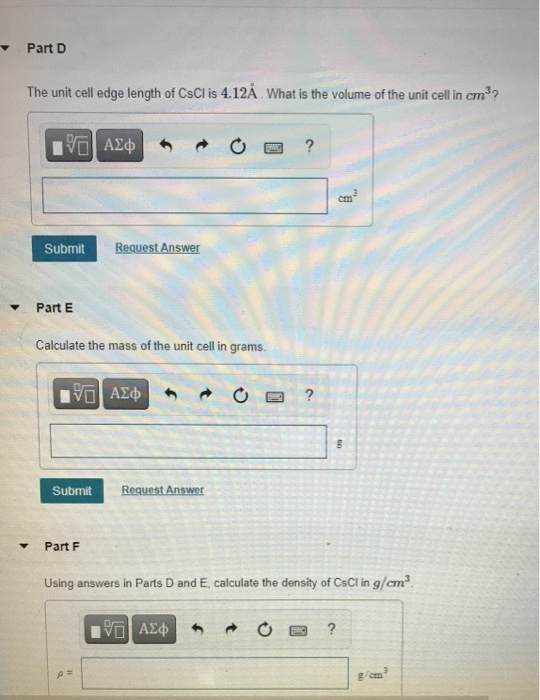 Solved Part D The unit cell edge length of CsCl is 4.12Å. | Chegg.com