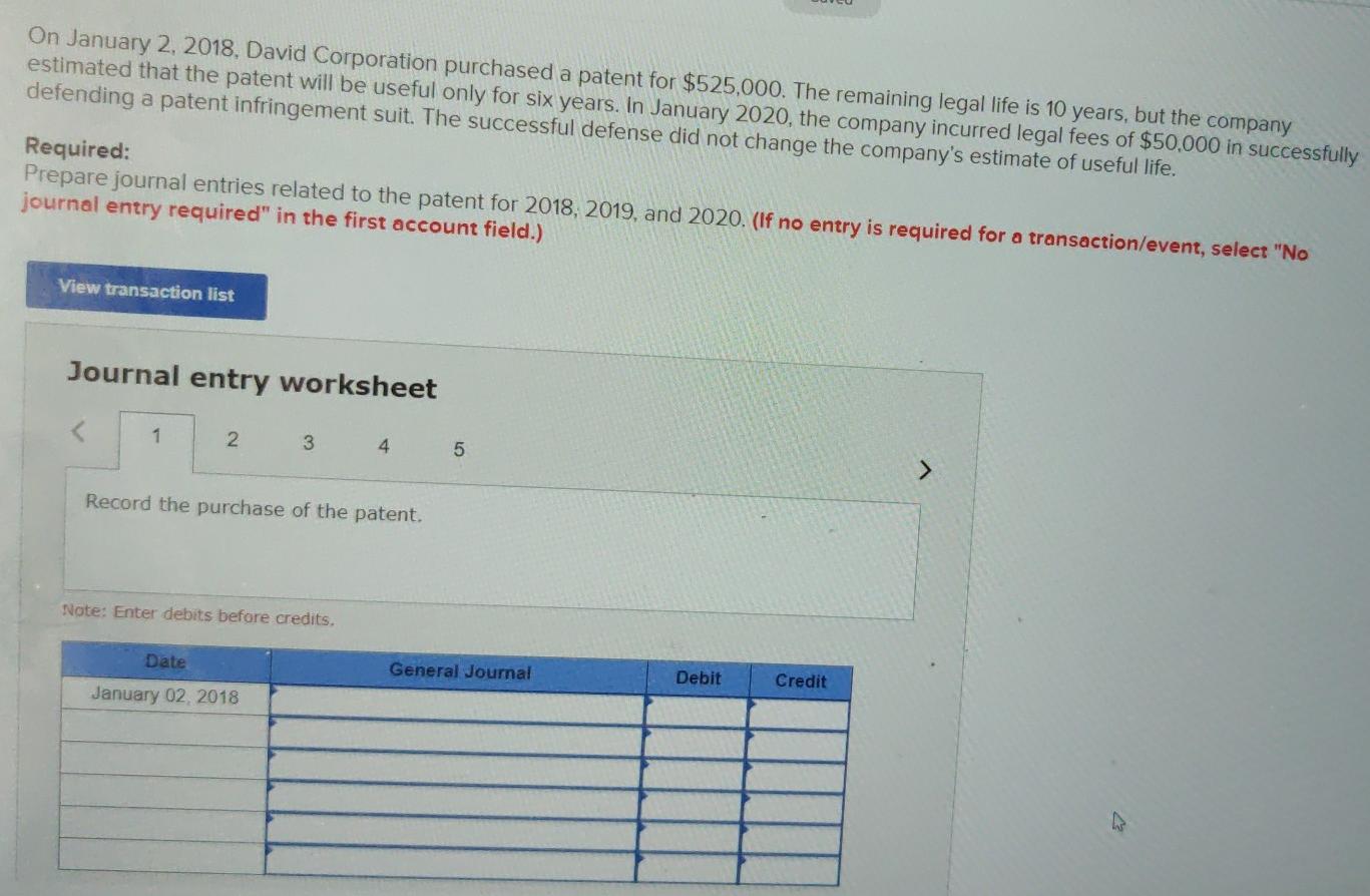 Solved On January 2, 2018. David Corporation purchased a | Chegg.com