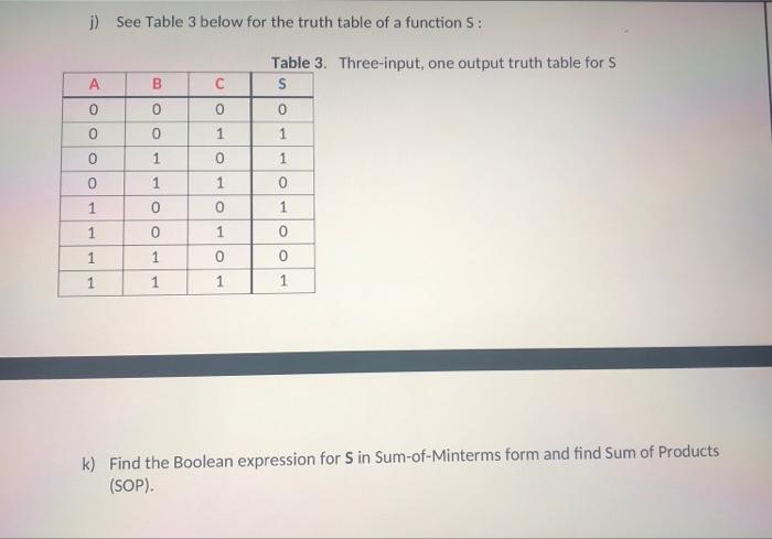Solved j) See Table 3 below for the truth table of a | Chegg.com