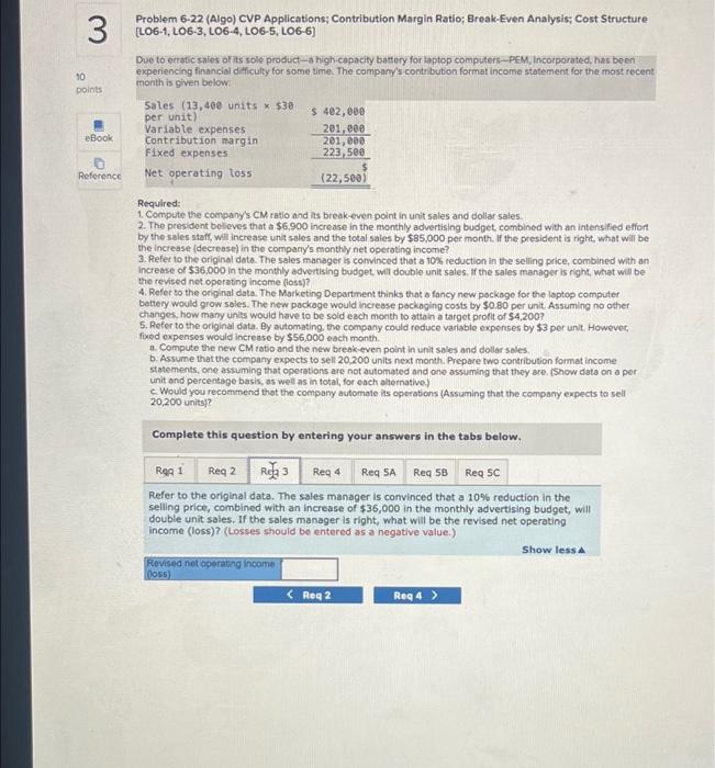 Solved Problem 6-22 (Algo) CVP Applications; Contribution | Chegg.com