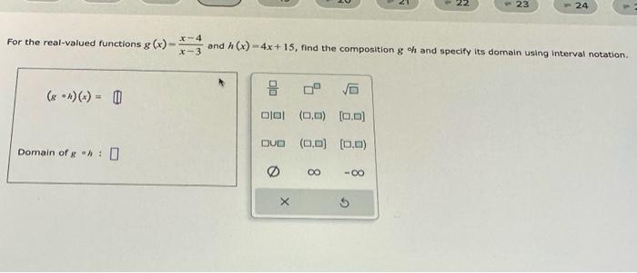 Solved For the real-valued functions g(x)−x−3x−4 and | Chegg.com