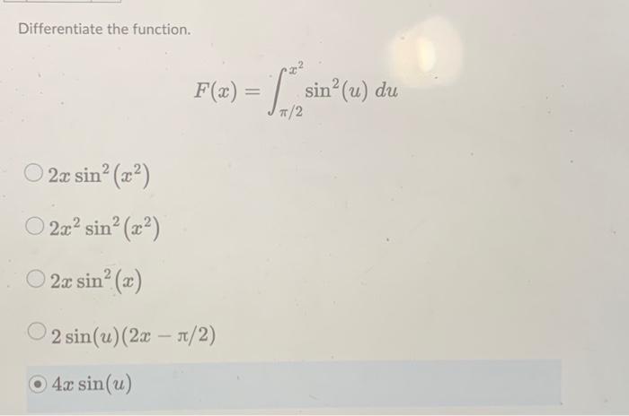 Differentiate the function. 2x sin² (²) 2x² sin² (²) | Chegg.com