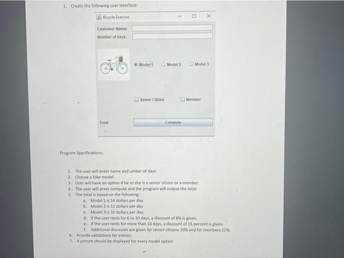 Solved 1. Create the following user interface: Bicycle | Chegg.com