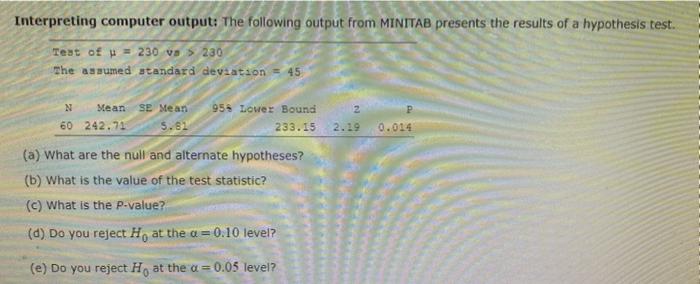 Solved Interpreting Computer Output The Following Output 6487