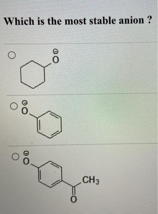 Solved Which is the most stable anion ? 8 CH3 | Chegg.com