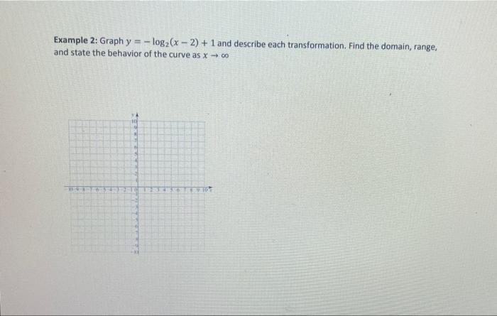 Solved Example 2: Graph y = -log2 (x - 2) + 1 and describe | Chegg.com