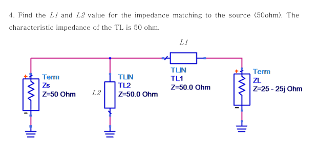 Solved Find the L1 ﻿and L2 ﻿value for the impedance matching | Chegg.com