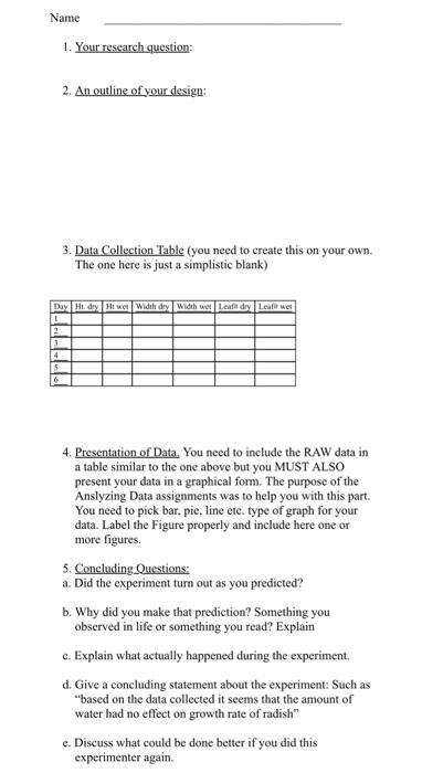 Solved Then you set up the design to answer that question. I | Chegg.com