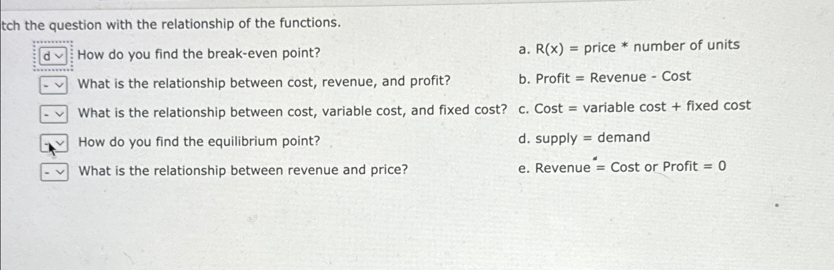 Solved tch the question with the relationship of the | Chegg.com