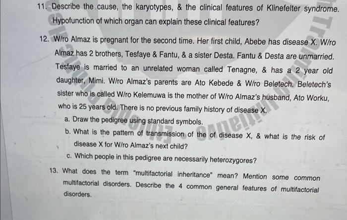 Solved 11. Describe the cause, the karyotypes, & the | Chegg.com