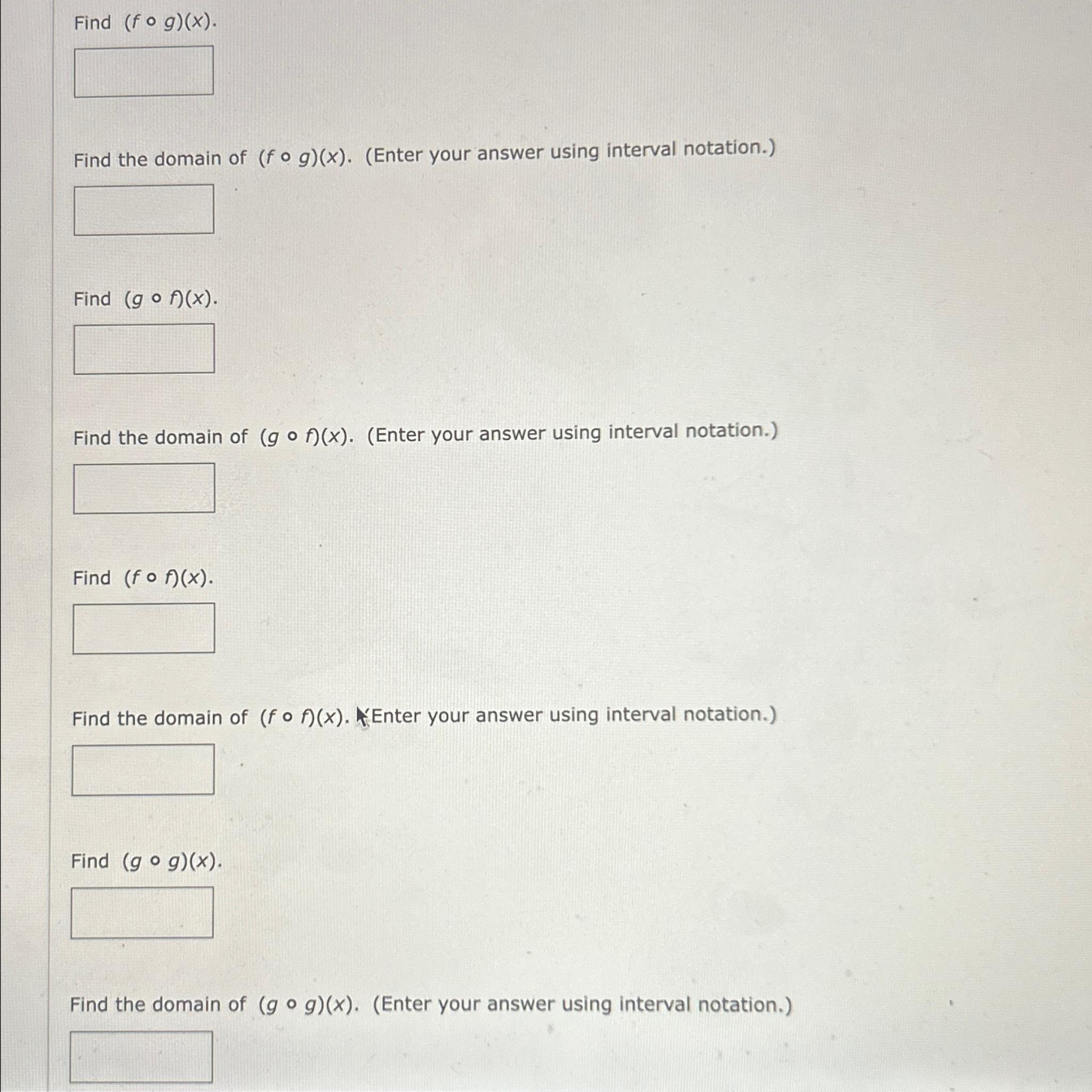 Find (f@g)(x)Find the domain of (f@g)(x). (Enter your | Chegg.com