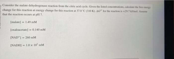 Solved Consider the malate dehydrogenase reaction from the | Chegg.com