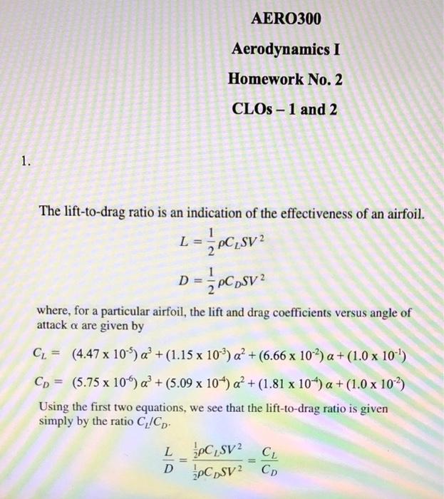 Solved AERO300 Aerodynamics I Homework No. 2 CLOs - 1 and 2 | Chegg.com