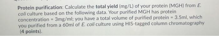 Solved Protein purification: Calculate the total yield | Chegg.com