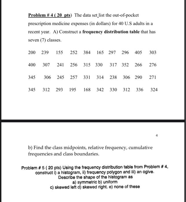 Solved Problem #4 (20 pts) The data set_list the | Chegg.com