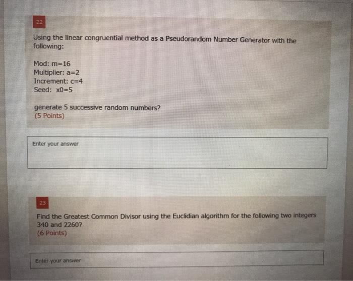 Solved Using the linear congruential method as a | Chegg.com
