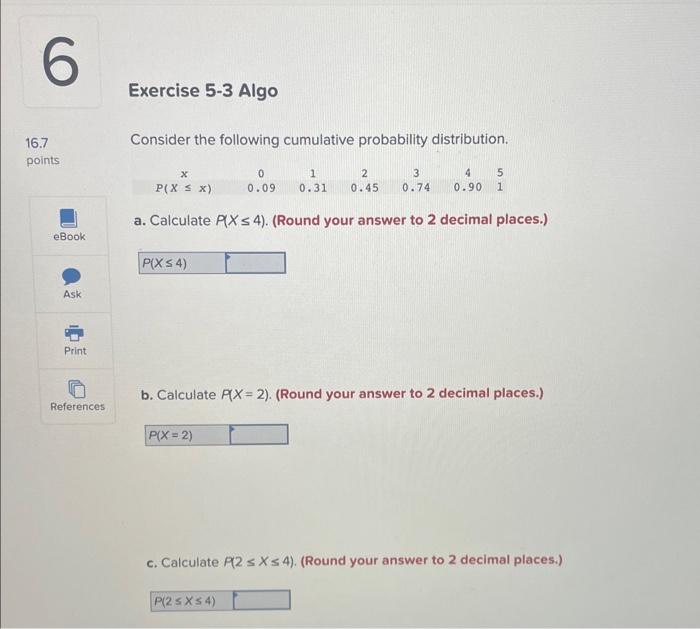 Solved Consider the following cumulative probability | Chegg.com