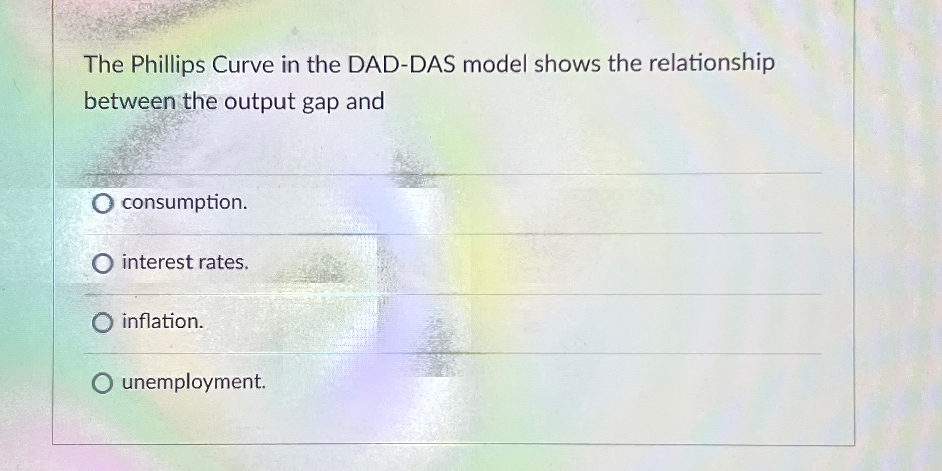 Solved The Phillips Curve in the DAD-DAS model shows the | Chegg.com