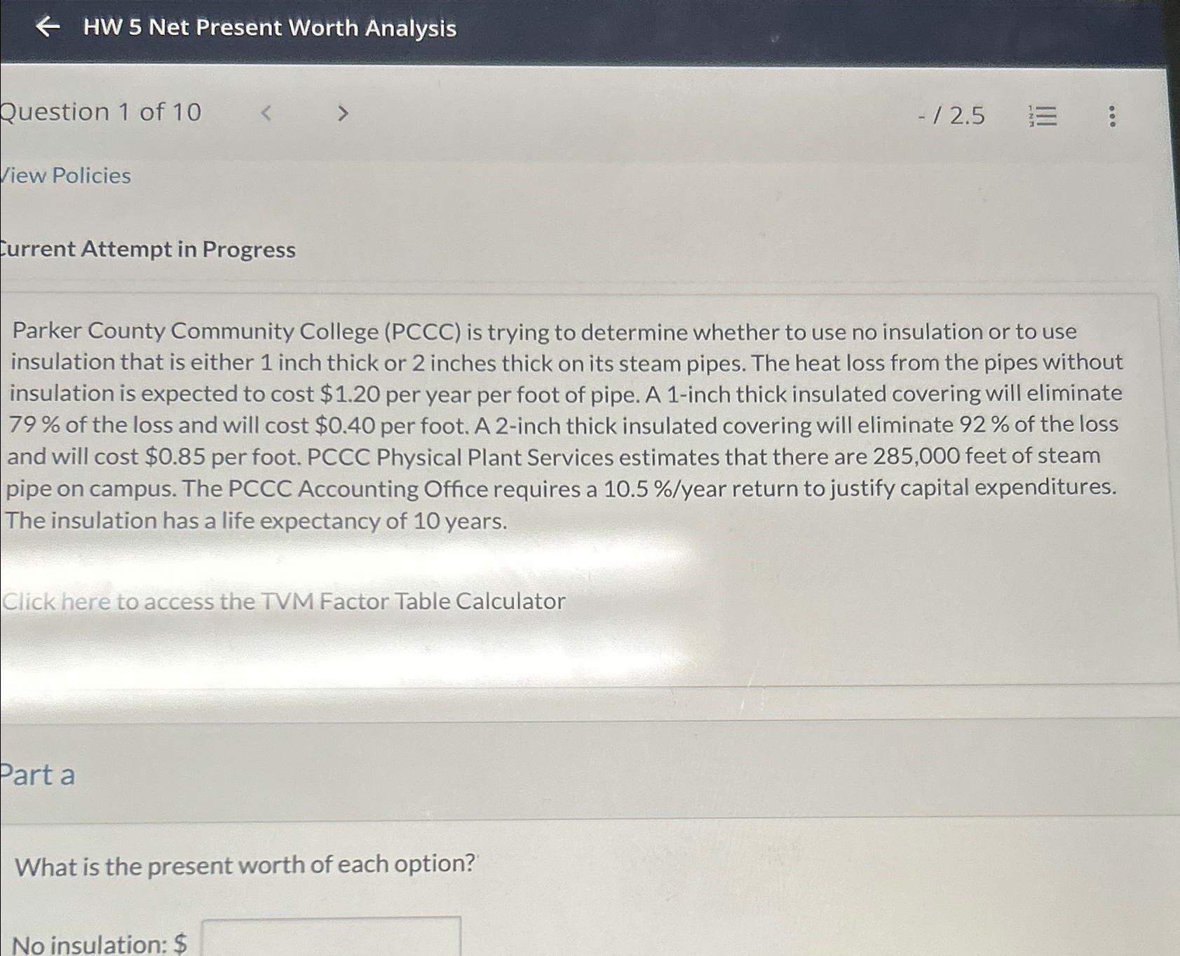 Solved HW 5 ﻿Net Present Worth AnalysisQuestion 1 ﻿of | Chegg.com