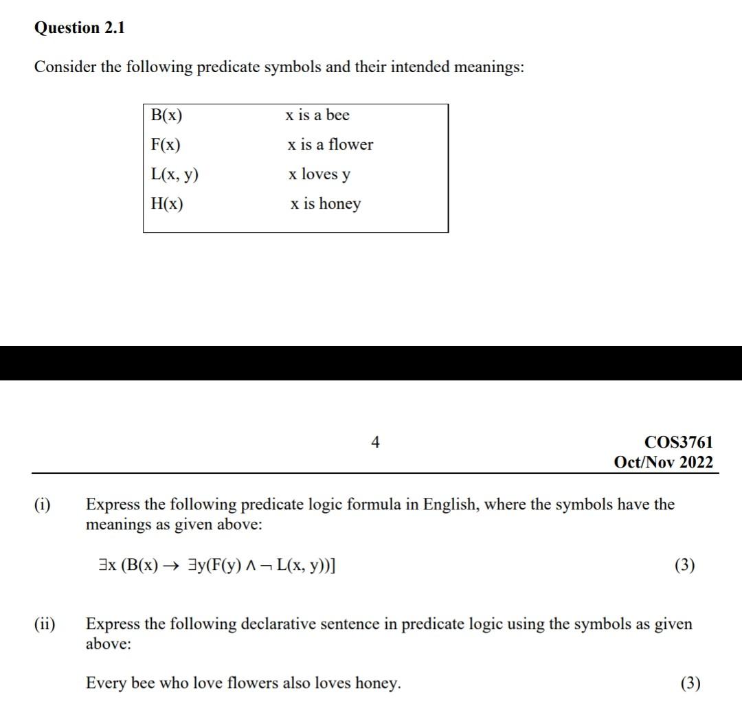 Solved Consider the following predicate symbols and their | Chegg.com Solved Consider the following predicate symbols and their | Chegg.com