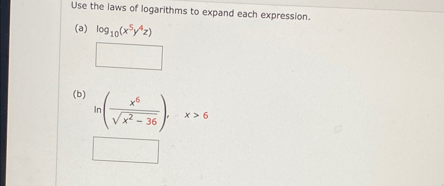 Solved Use the laws of logarithms to expand each | Chegg.com
