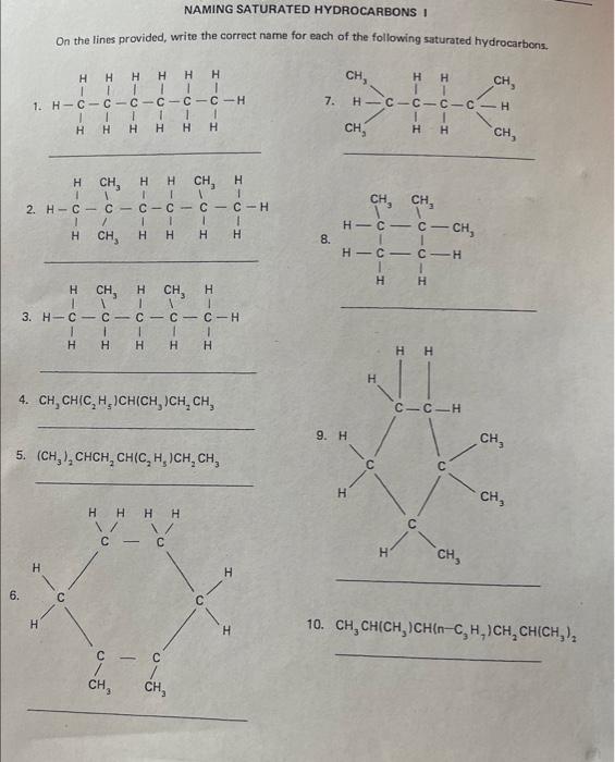 Solved NAMING SATURATED HYDROCARBONS I On the lines | Chegg.com