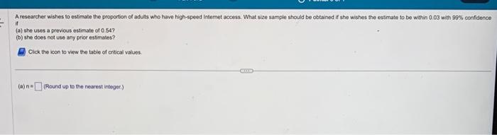 Solved Aresearcher Wishes To Estimate The Proportion Of