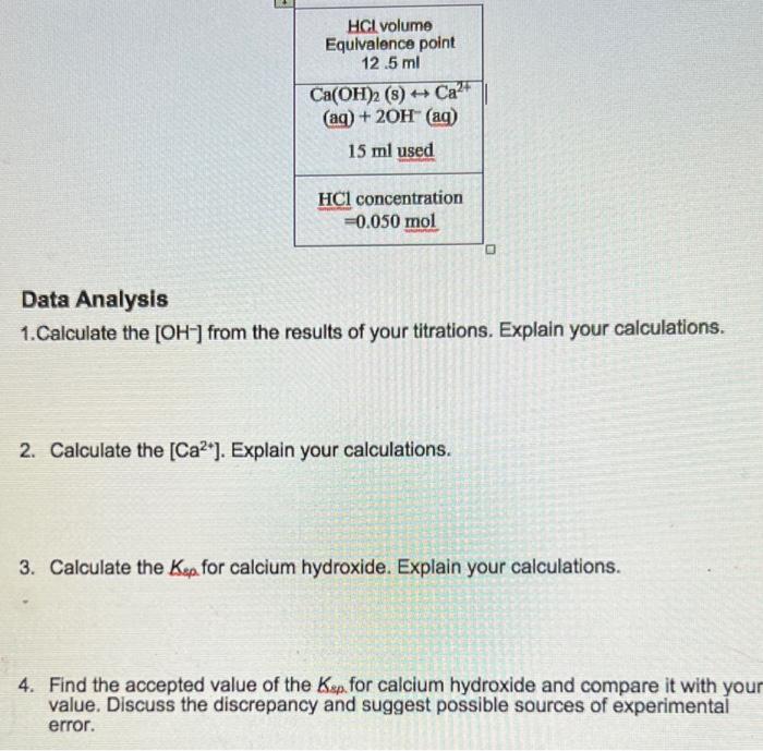 Solved HCl volume Equivalence point 12.5 ml Ca(OH)2 (8) + | Chegg.com