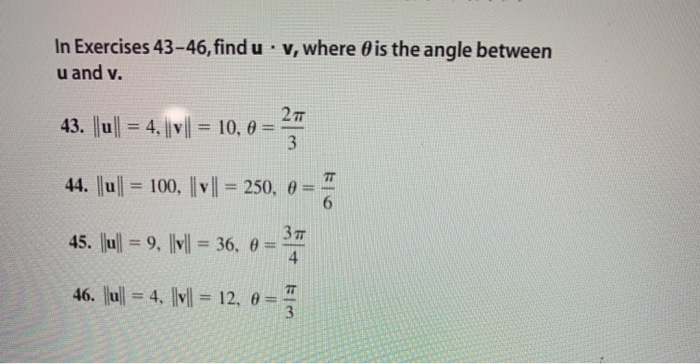 Solved find u*v where theta is the angle between u and v | Chegg.com