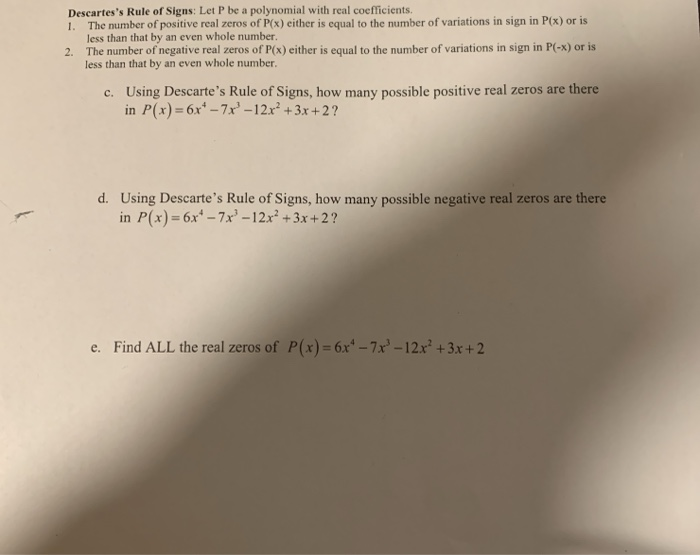 Solved 1 Descartes's Rule of Signs: Let P be a polynomial | Chegg.com