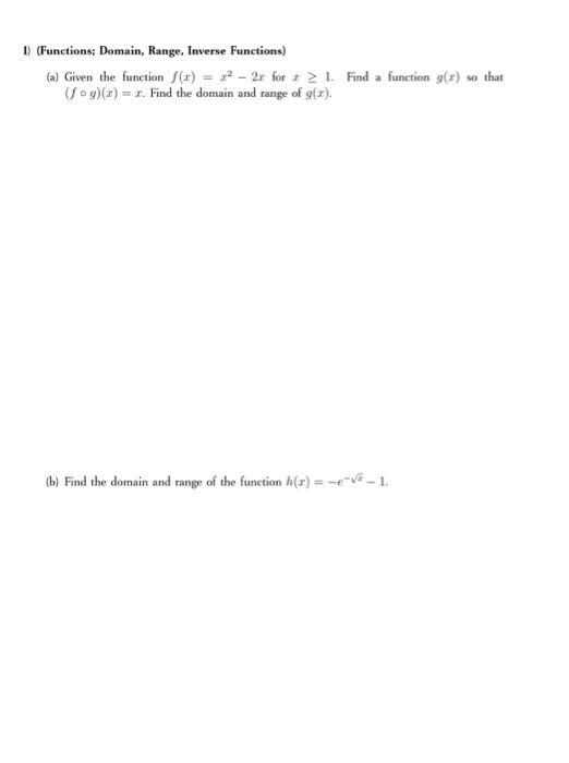 Solved 1 Functions Domain Range Inverse Functions A 0976