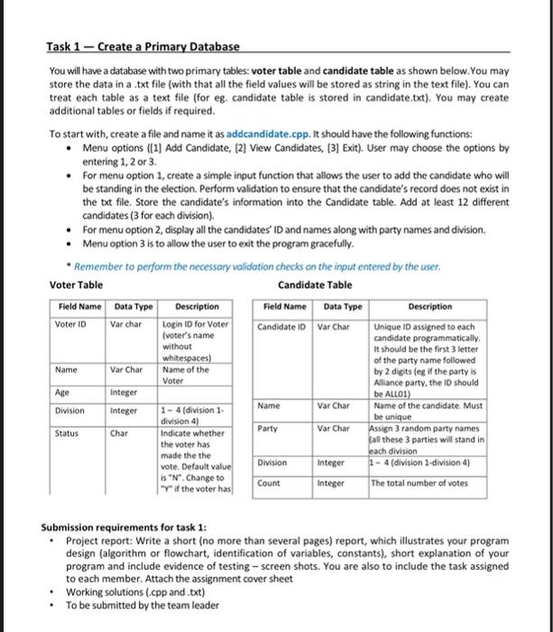 Solved Task 1 - Create a Primary Database You will have a | Chegg.com