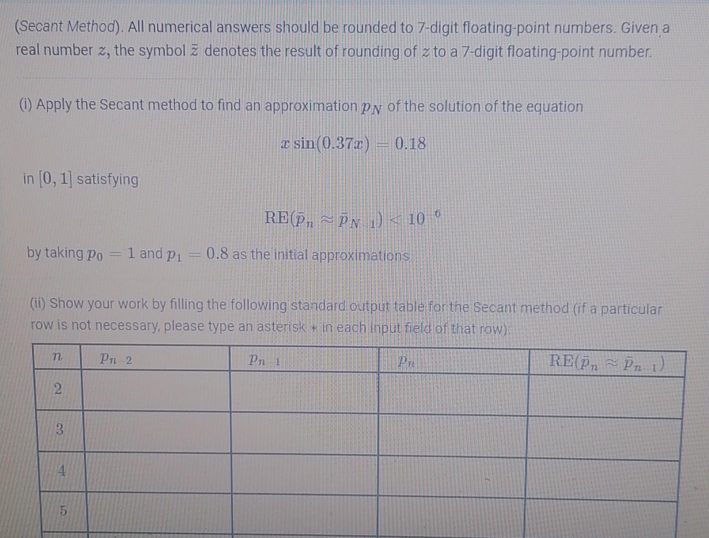 Solved (Secant Method). All numerical answers should be | Chegg.com