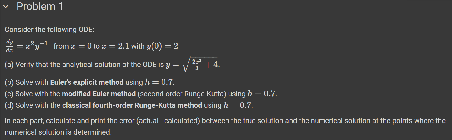 Solved Problem 1Consider the following ODE:dydx=x2y-1 ﻿from | Chegg.com
