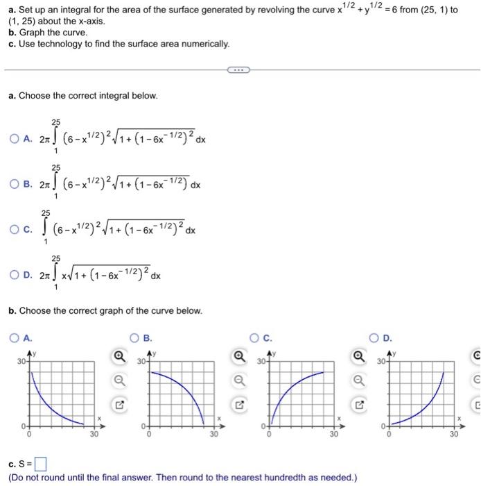 Solved a. Set up an integral for the area of the surface | Chegg.com