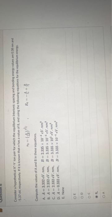Solved Consider a hypothetical X+−Y ion pair for which the | Chegg.com