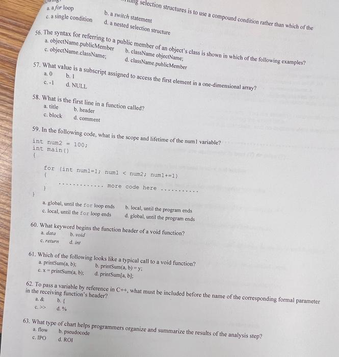 Solved 57. What value is a subscript assigned to access the | Chegg.com