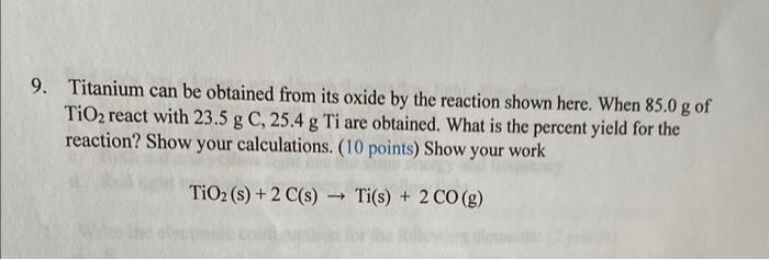 Solved Titanium can be obtained from its oxide by the | Chegg.com