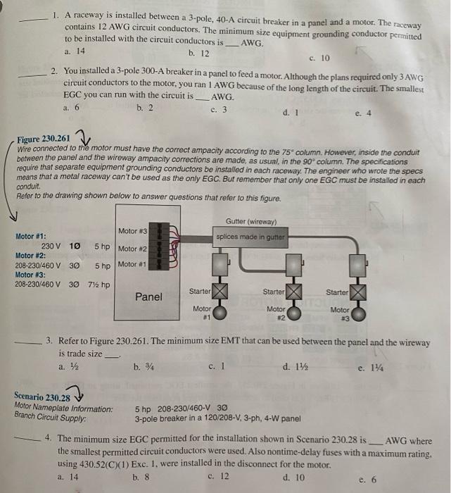 Solved a. 14 1. A raceway is installed between a 3-pole, | Chegg.com