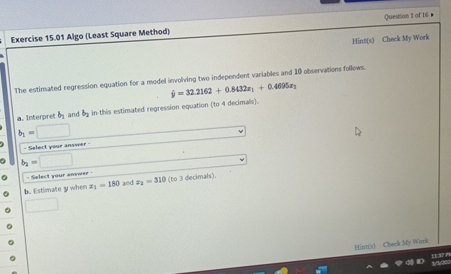 Solved Exercise 15.01 ﻿Algo (Least Square Method)Hint(s) | Chegg.com